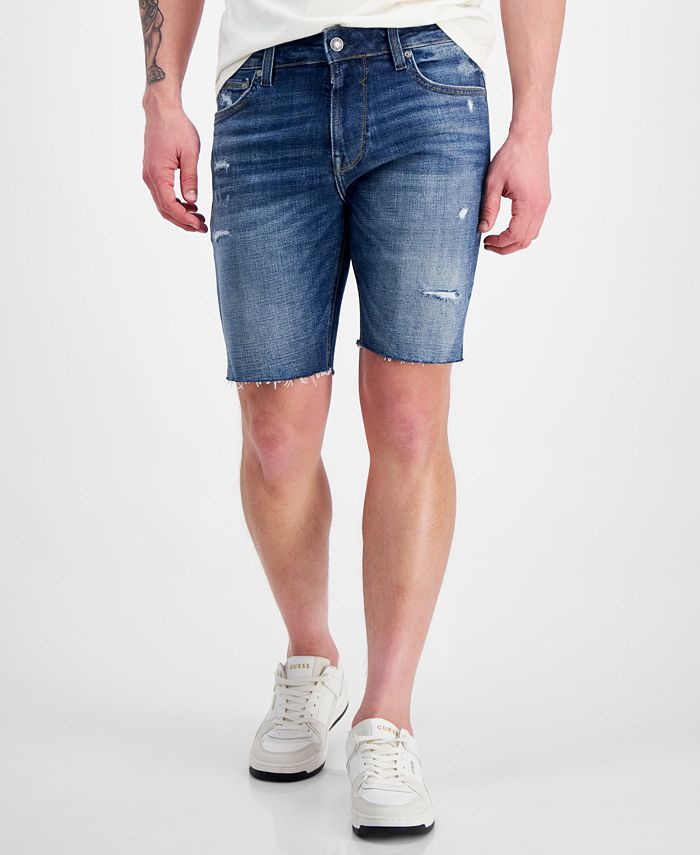 GUESS Logan Distressed 9" Denim Shorts - Macy's