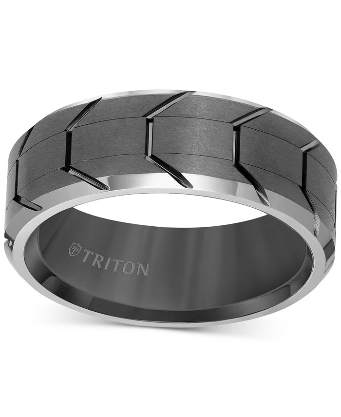 Triton Men's Beveled Edge Tread Wedding Band in Gunmetal Gray Tungsten ...