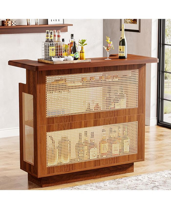 Tribesigns Rattan Home Bar Unit, Farmhouse 4-Tier Bar Table with 4 ...