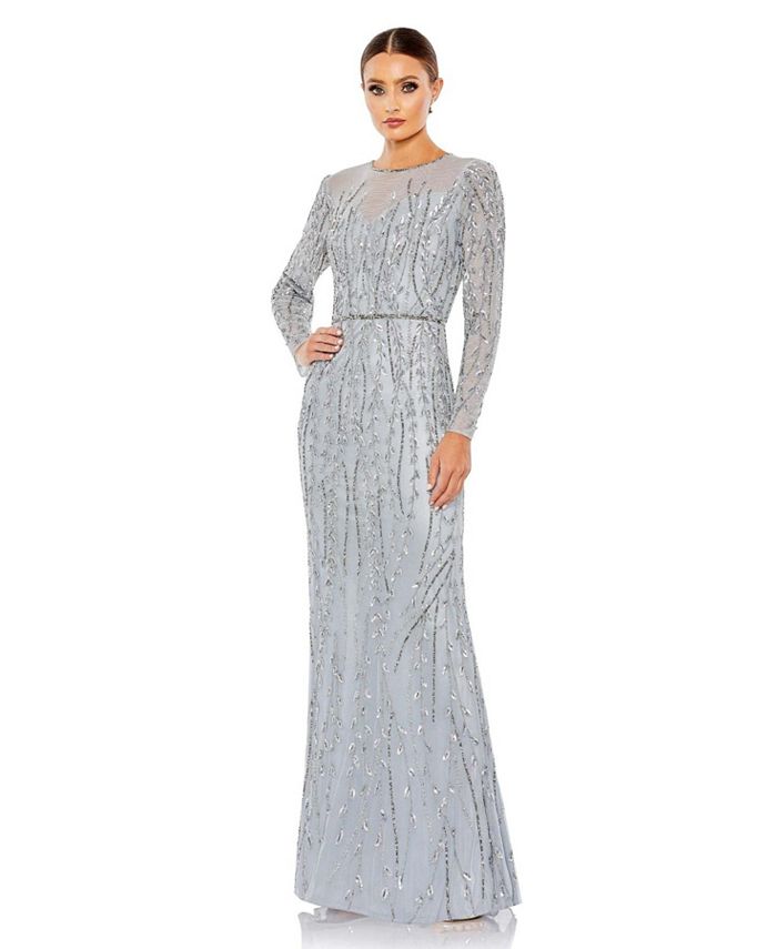 Mac Duggal Women's Embellished Illusion High Neck Long Sleeve Gown - Macy's