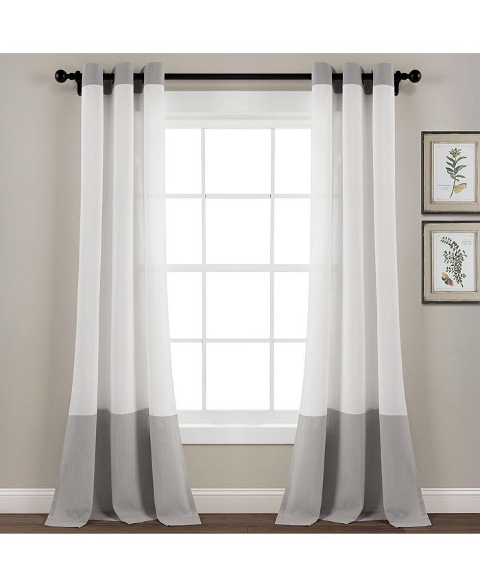 Lush Decor Faux Linen Grommet Color block Window Curtain Panel - Macy's