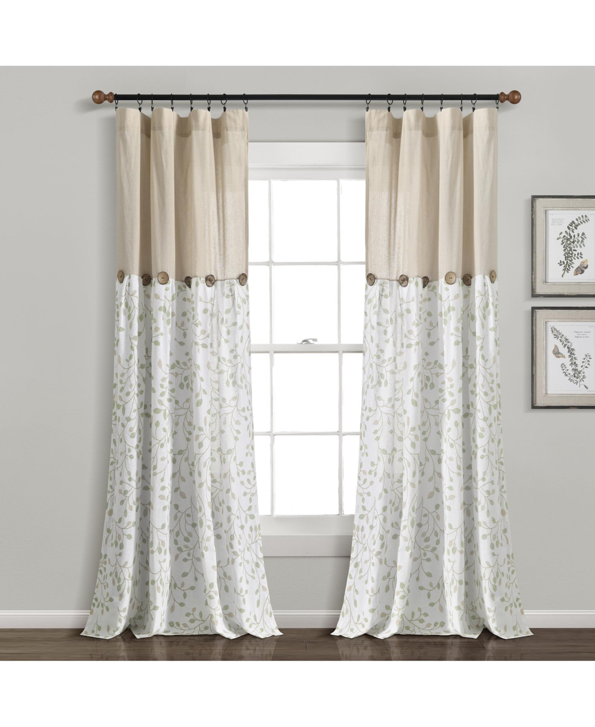 Click here for Linen Button Botanical Garden Window Curtain Panel... prices
