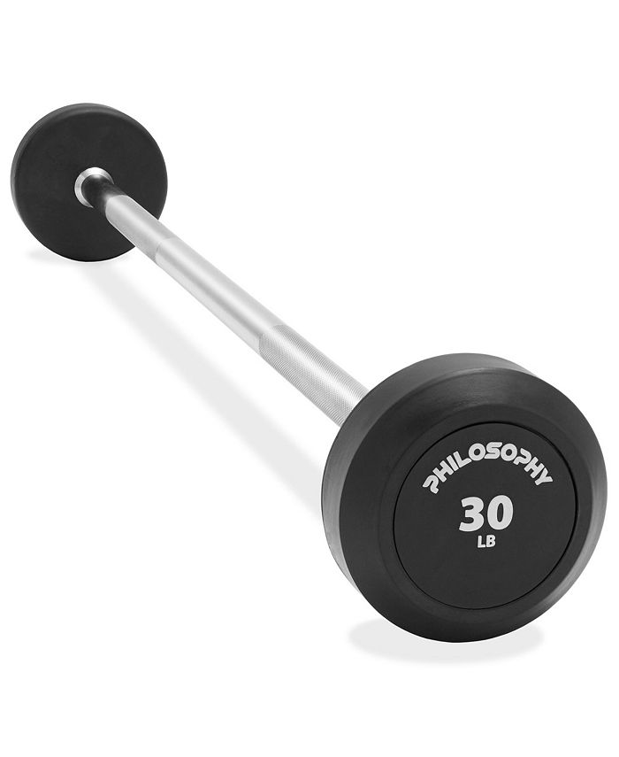 Philosophy Gym Rubber Fixed Barbell, 30 LB Pre-Loaded Weight Straight ...