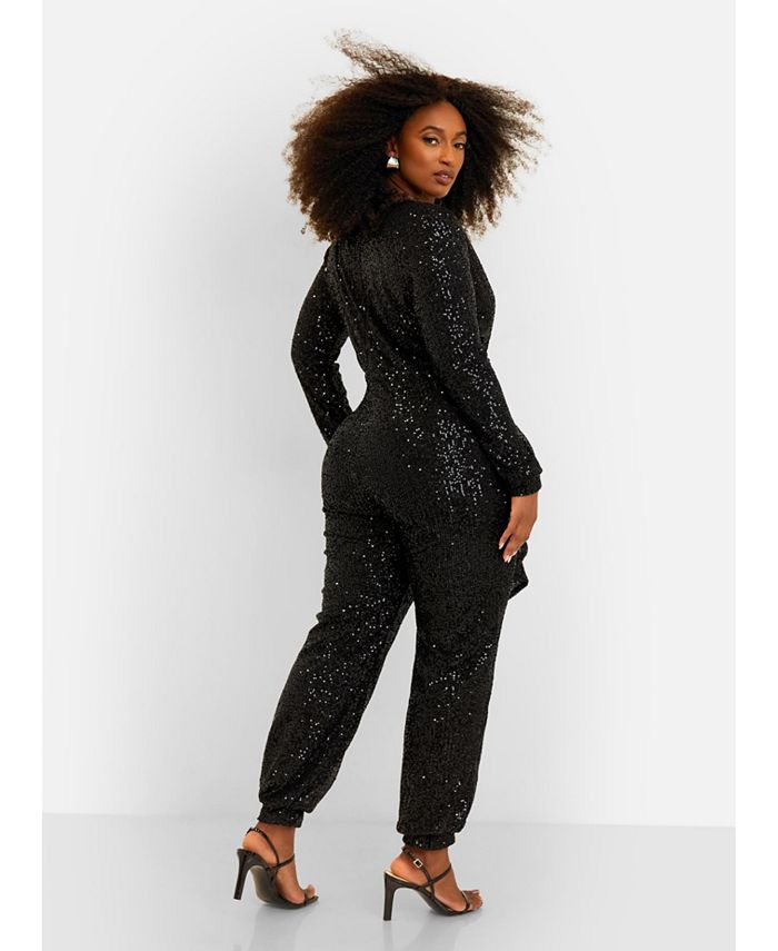 Plus Size Sequin Jumpsuit With Sleeves