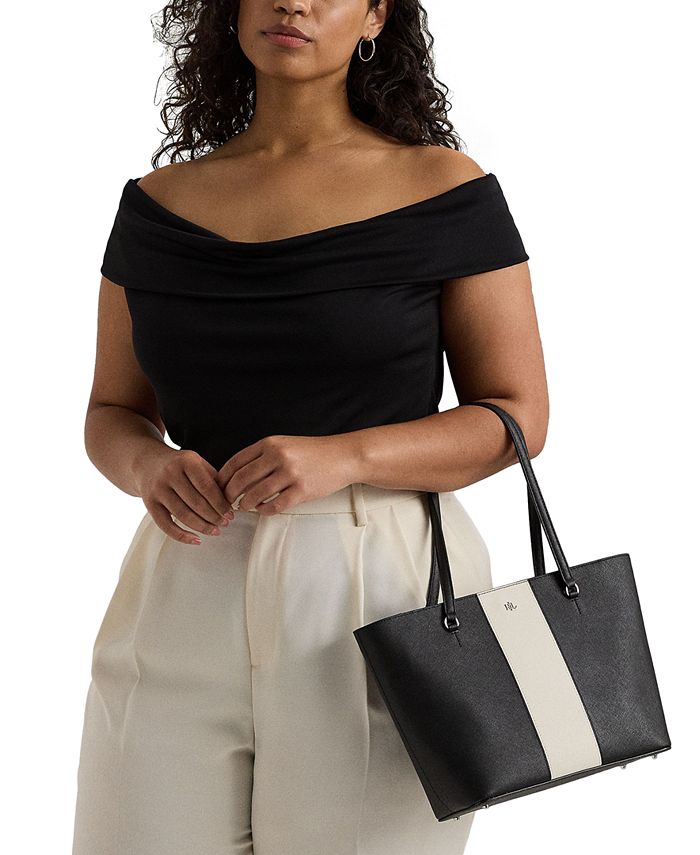 Lauren Ralph Lauren Crosshatch Leather Medium Karly Tote - Macy's