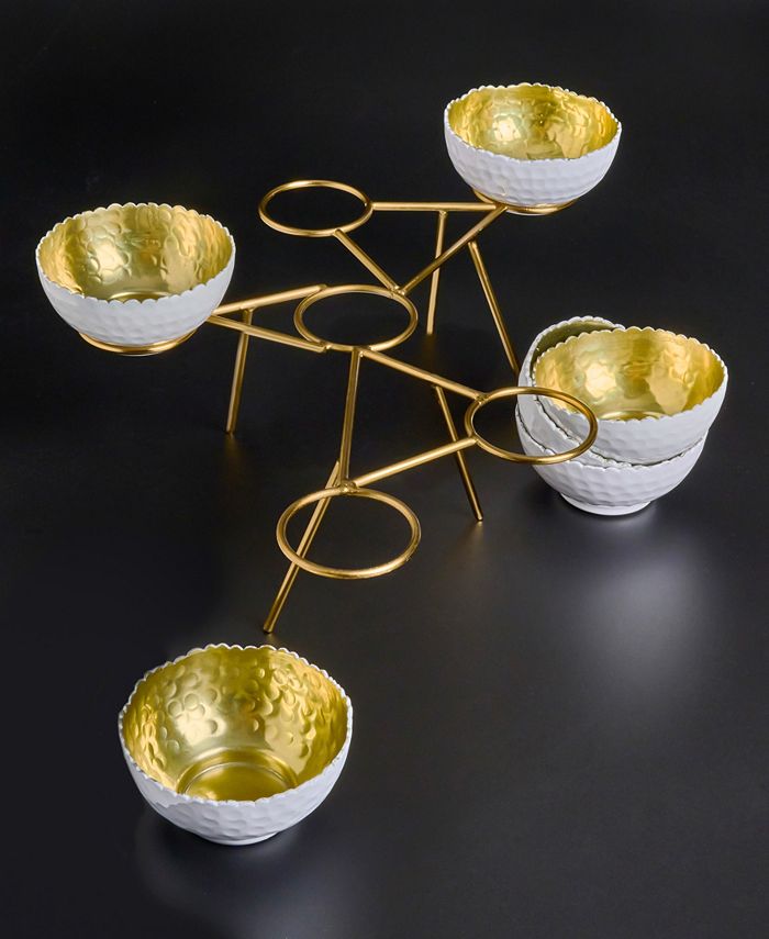 Godinger Signature Collection Enamel Gold-Tone Stainless Bowls on Stand ...