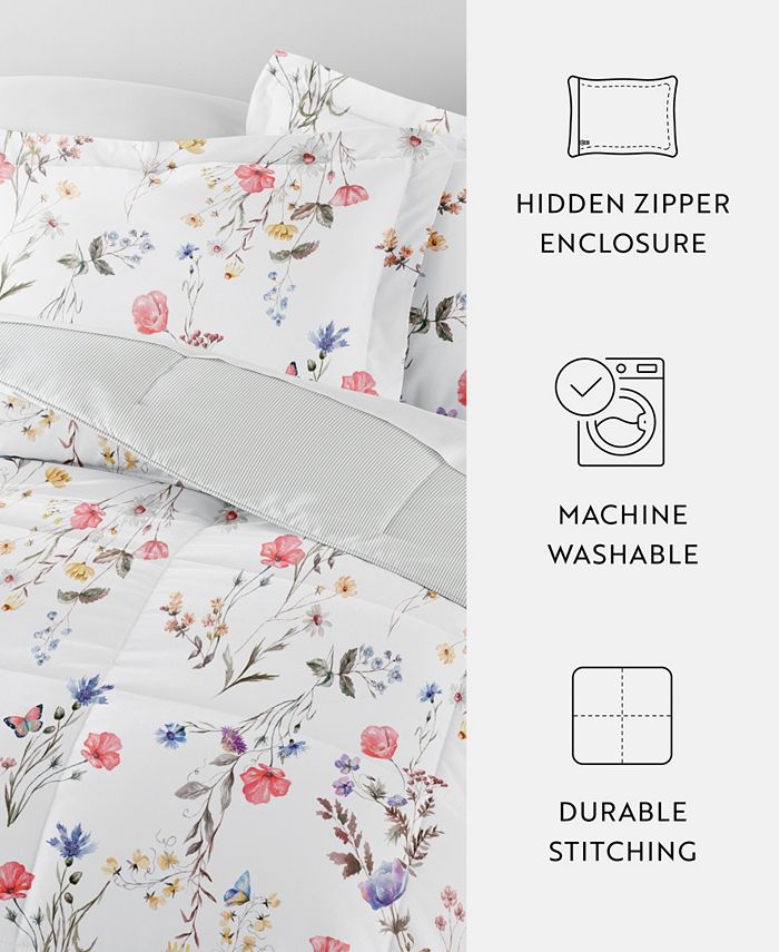 ienjoy Home Meadow Floral Stripe 3-Piece Comforter Set, Full/Queen - Macy's