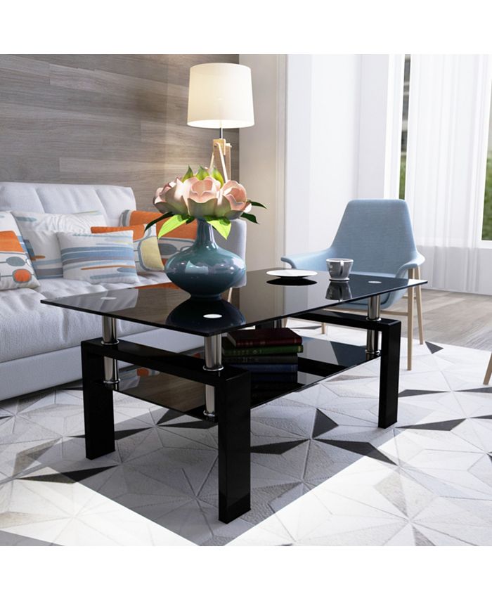 Simplie Fun Modern Black Glass Coffee Table Set for Living Room - Macy's