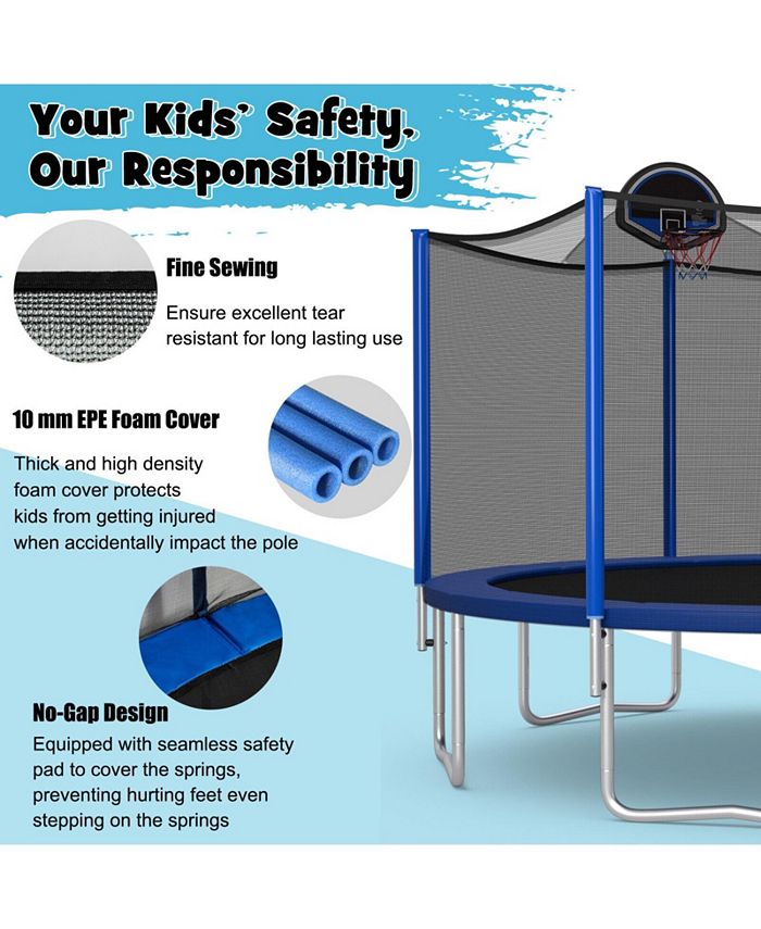 SUGIFT 15/16 Feet Outdoor Recreational Trampoline with Enclosure Net ...