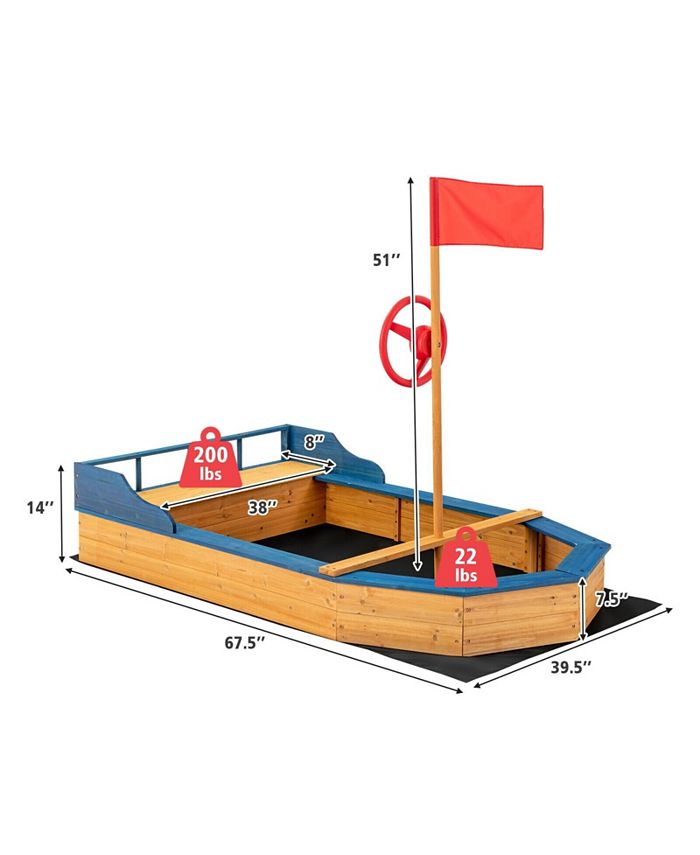 SUGIFT Kids' Pirate Boat Sandbox with Flag and Rudder - Macy's