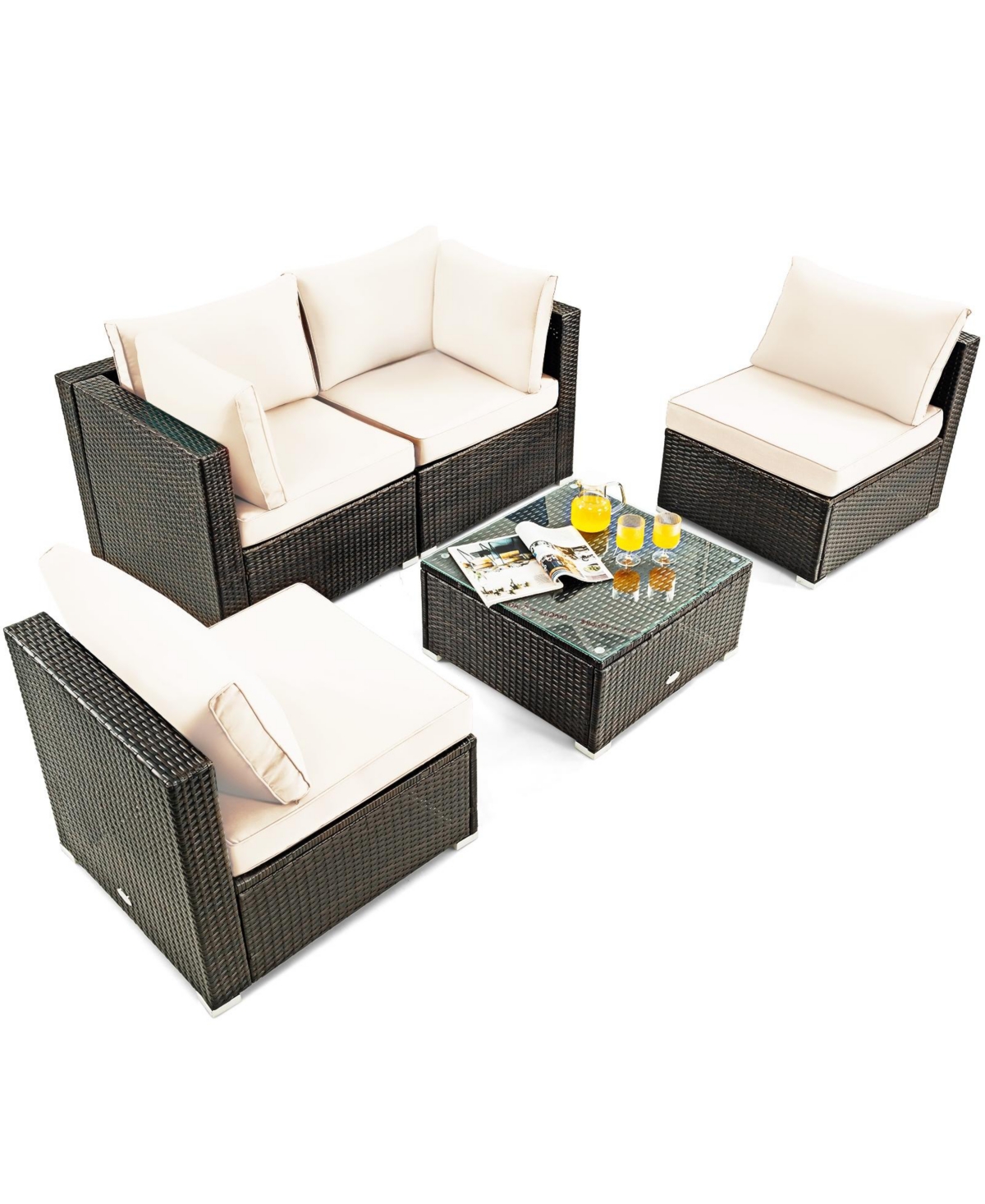 Click here for Vebreda 5 Pieces Cushioned Patio Rattan Furniture... prices