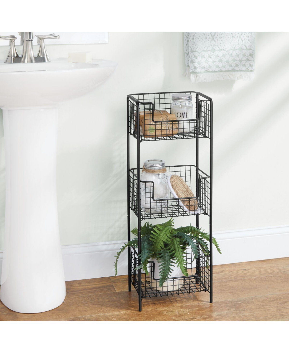 mDesign Steel Freestanding 3-Tier Storage Organizer Tower with Baskets ...