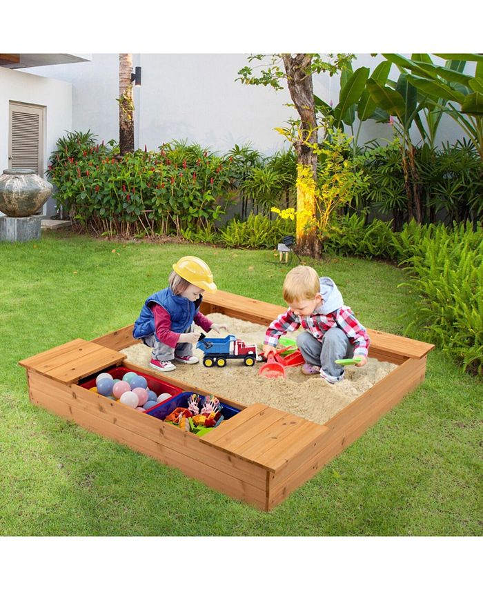 SUGIFT Kids Wooden Sandbox with Bench Seats and Storage Boxes - Macy's