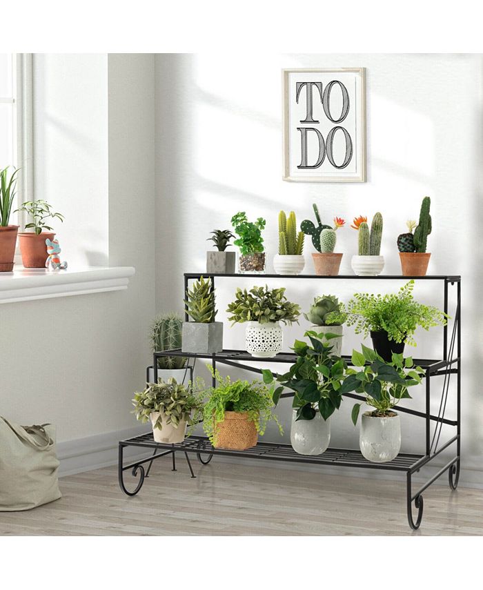 SUGIFT 3-Tier Mental Plant Stand with Grid Shelf - Macy's