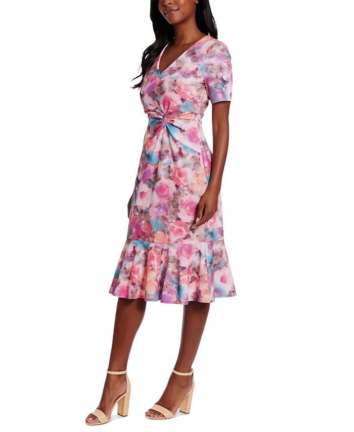 London Times Petite Twisted Floral Fit & Flare Dress - Macy's