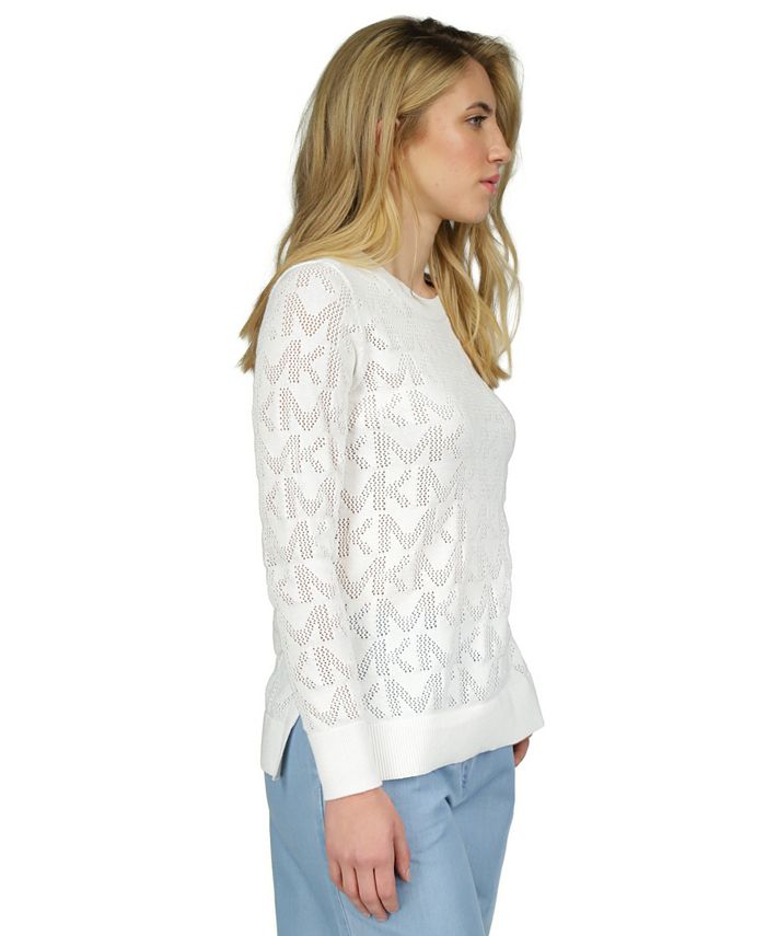Michael Kors Women's Logo Mesh-Stitch Monogrammed Sweater - Macy's