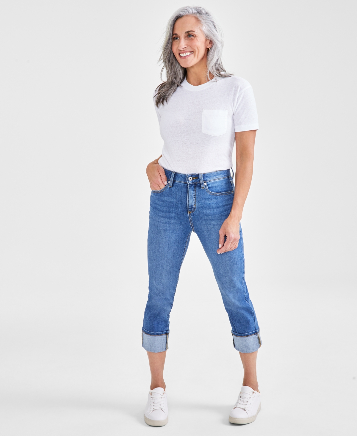 Click here for Style & Co Petite High-Rise High-Cuff Capri Jeans... prices