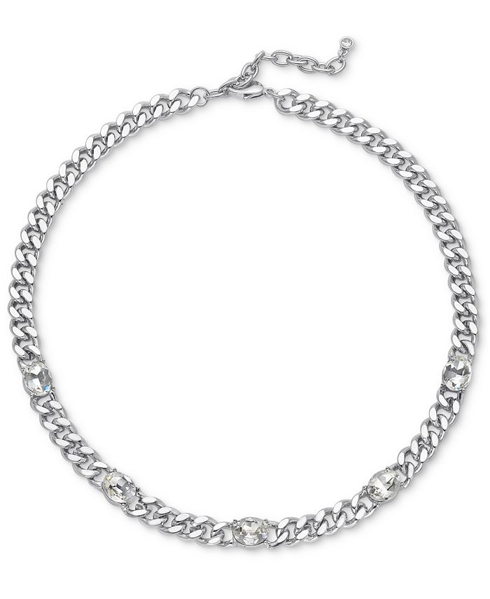 On 34th Crystal Station Chain Link Collar Necklace, 16" + 2" extender ...