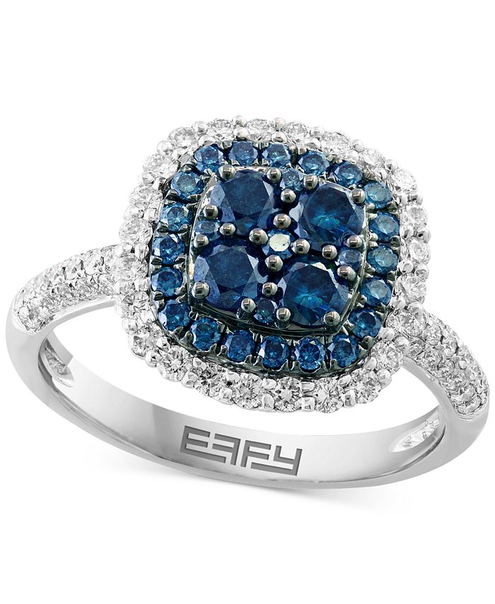 EFFY Collection EFFY® Blue Diamond & White Diamond Halo Cluster Ring (1 ...