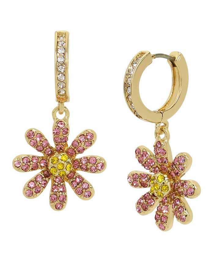 Betsey Johnson Faux Stone Daisy Charm Huggies Earrings - Macy's