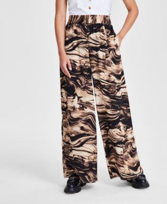 Bar III Women's Printed Pull-On Wide-Leg Pants, Created for Macy's - Macy's