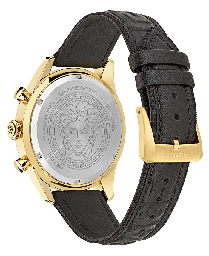 Versace Men's Swiss Chronograph Black Leather Strap Watch 44mm - Macy's