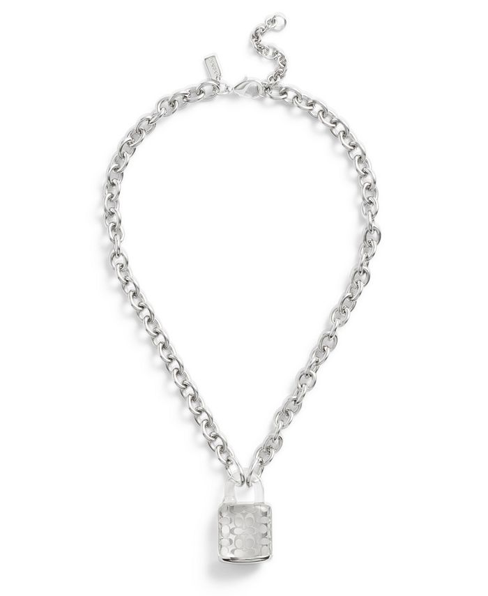 COACH Clear Resin Signature Quilted Lucite Padlock Pendant Necklace ...