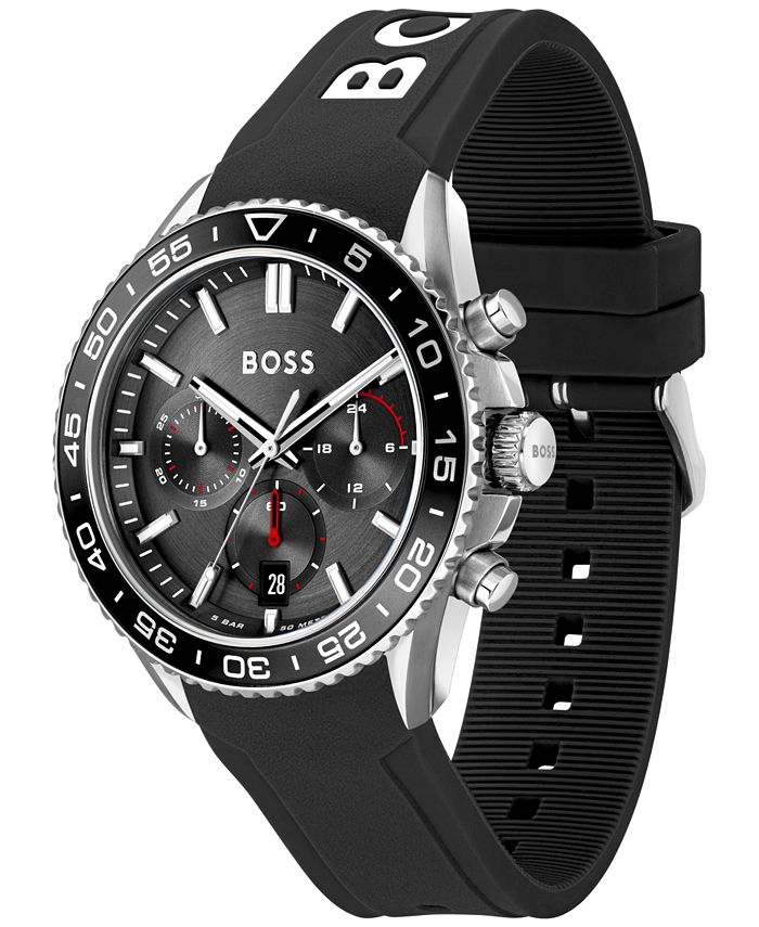 Hugo Boss Men's Runner Quartz Chrono Black Silicone Watch 44mm - Macy's