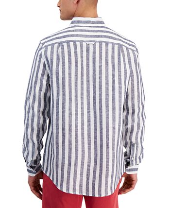 Club Room Men's Alba Stripe Long-Sleeve Linen Shirt, Created for Macy's ...