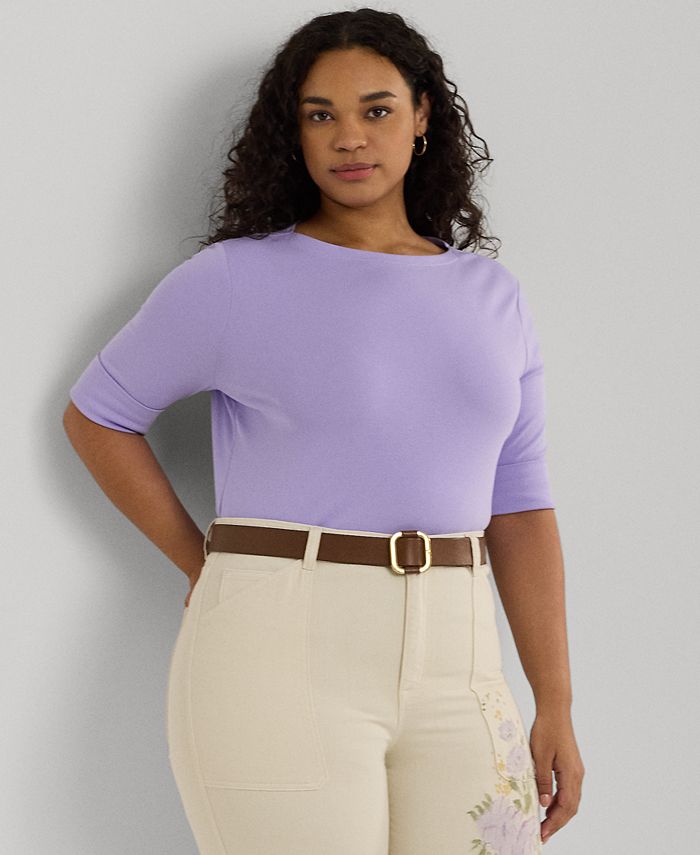 Lauren Ralph Lauren Plus Size Elbow-Sleeve Tee - Macy's