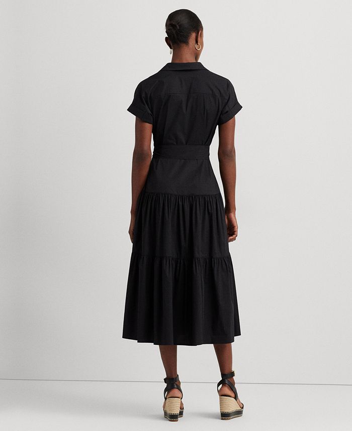 Lauren Ralph Lauren Women's Belted Cotton-Blend Tiered Dress - Macy's