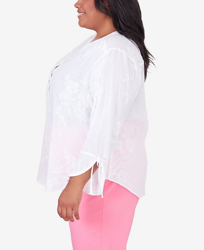 Alfred Dunner Plus Size Miami Beach Embroidered Floral Blouse - Macy's