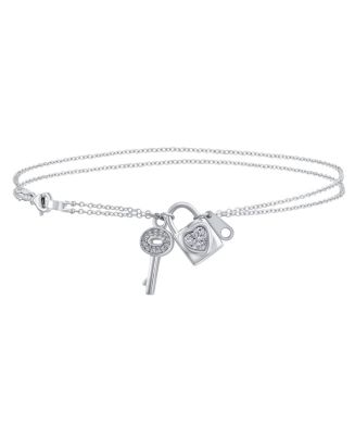 Bling Jewelry CZ Accent Heart Dangle Charm Lock Key Anklet Double Chain ...