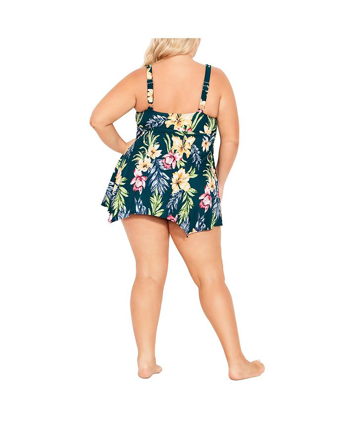 AVENUE Plus Size Sharkbite Print Swim Dress - Macy's
