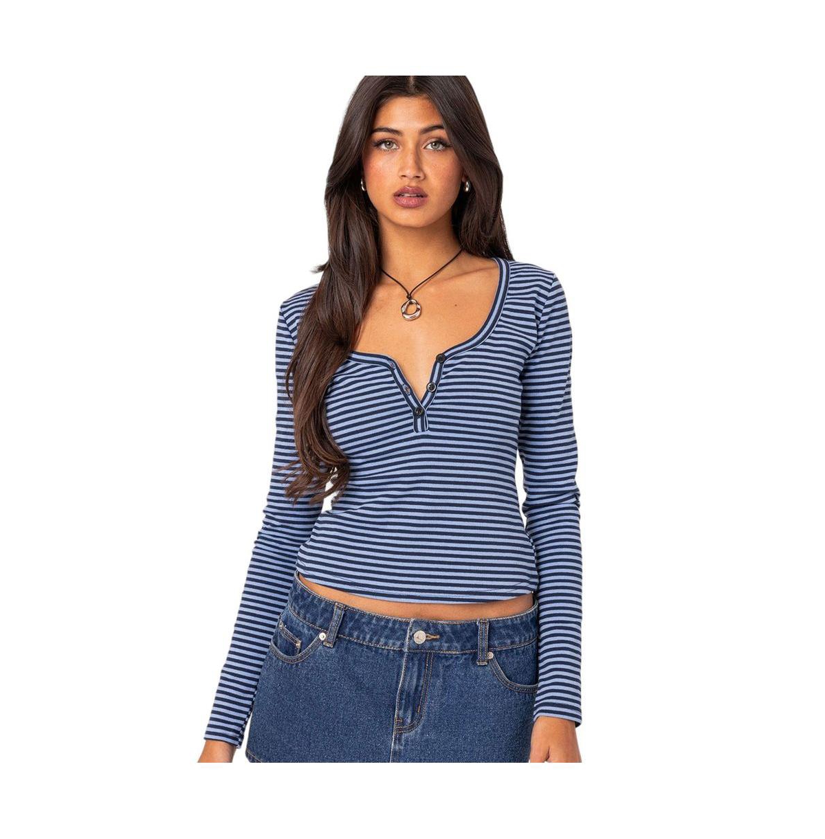Click here for Edikted Womens Jocelyn striped top - Blue prices