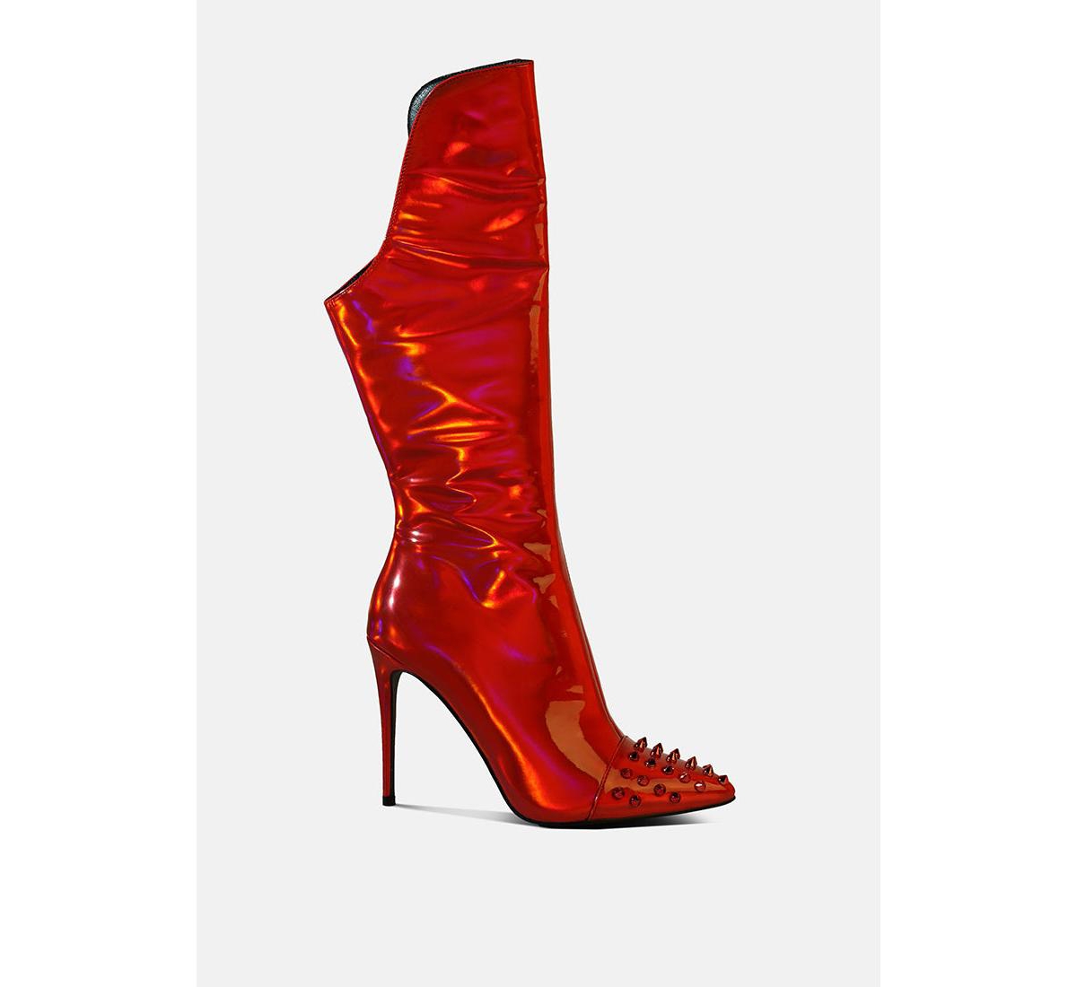 Click here for Womens Forbidden Stud Stiletto Calf Boots - Red prices