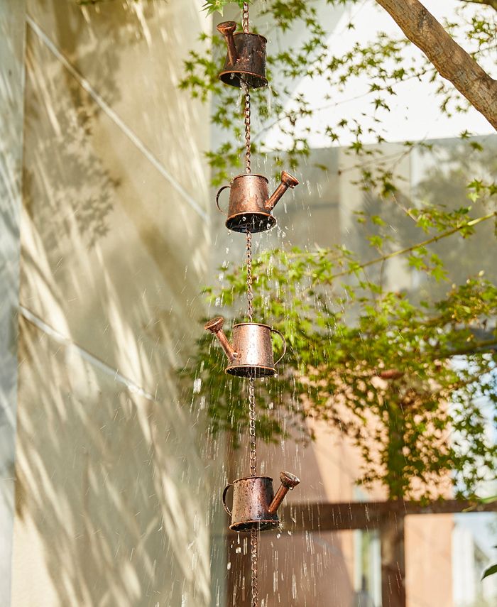 Glitzhome 8.5' 11-Piece Faux Copper Watering Pot Rain Chain with V ...