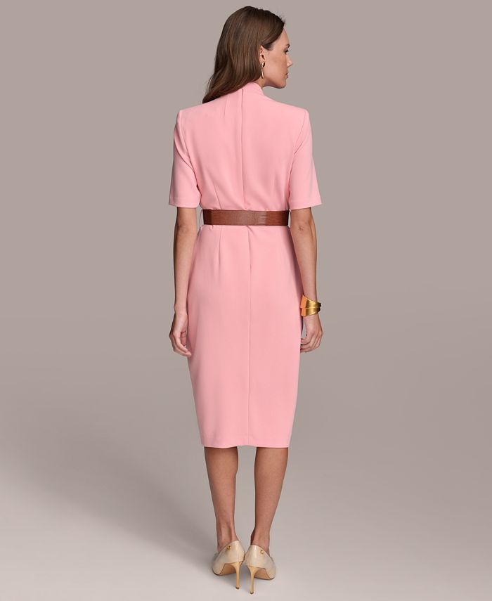 Donna Karan Womens V Neck Belted Short Sleeve Dress Macys