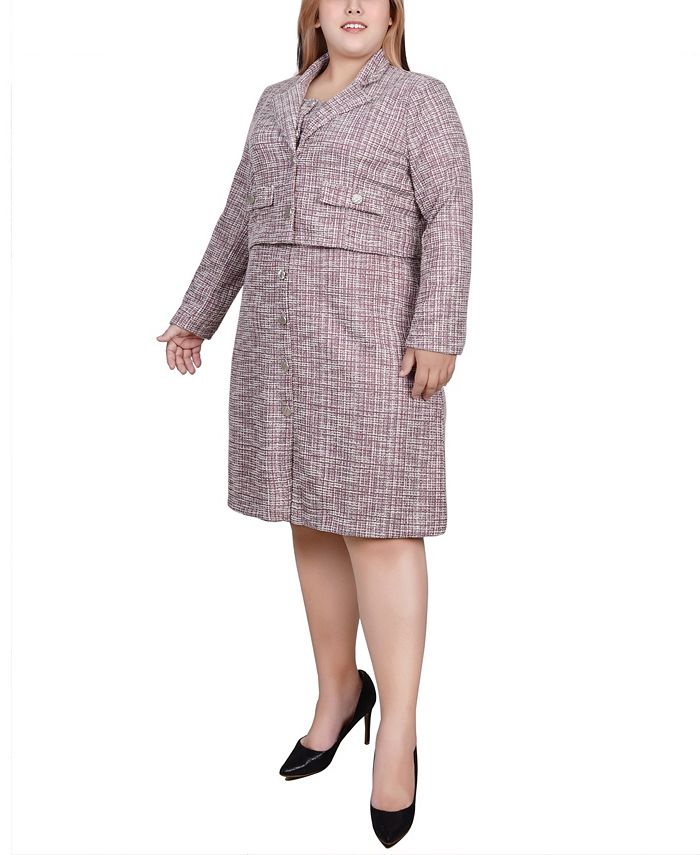 NY Collection Plus Size Long Sleeve Jacket and Tweed Dress, 2 Piece Set ...