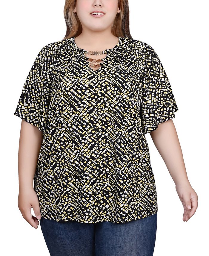 NY Collection Plus Size Raglan Sleeve Top with Chain Details - Macy's