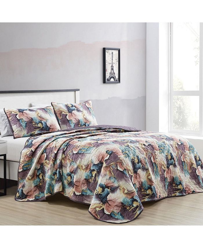 MarCielo 3 Piece Printed Quilt Set Lightweight Bedspread Set Poline ...