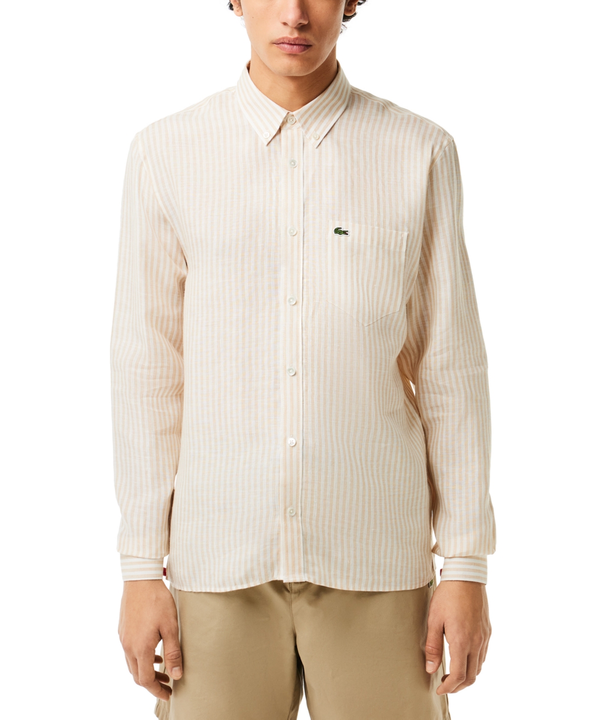 Click here for Lacoste Mens Long Sleeve Striped Button-Down Linen... prices