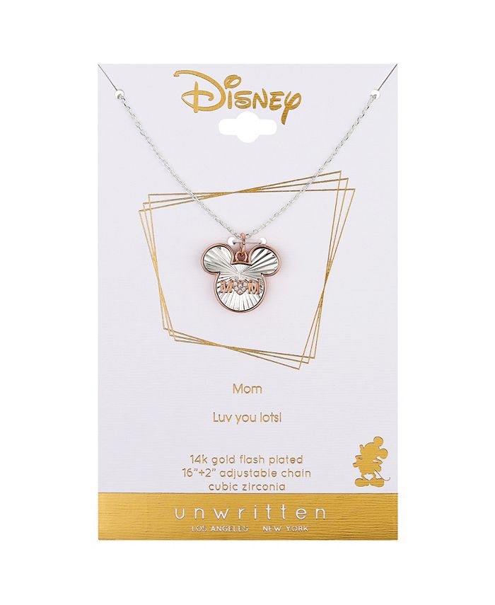 Disney Cubic Zirconia Heart Mickey Mouse Mom Pendant Necklace - Macy's