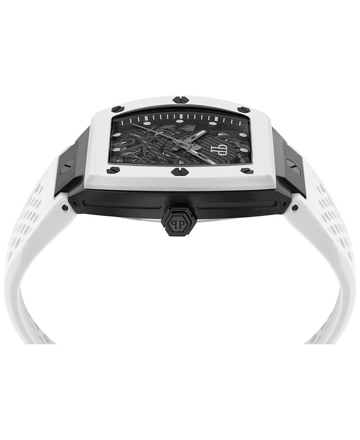 Philipp Plein Men's Automatic The Skeleton White Silicone Strap Watch ...