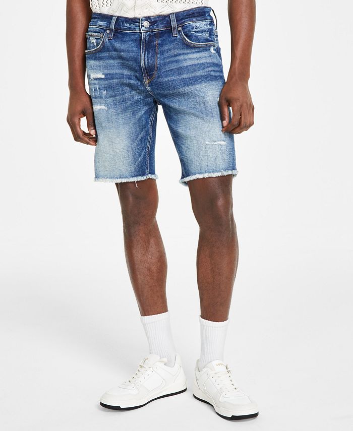GUESS Logan Distressed 9" Denim Shorts - Macy's