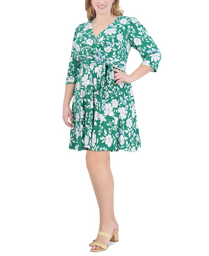 Jessica Howard Plus Size Floral Print 3 4 Sleeve Dress Macys