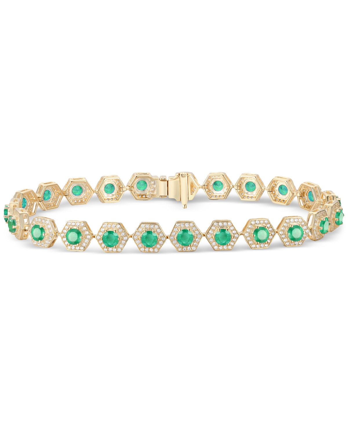 Click here for Gemstone & Diamond Halo Hexagon Flex Bracelet - Em... prices