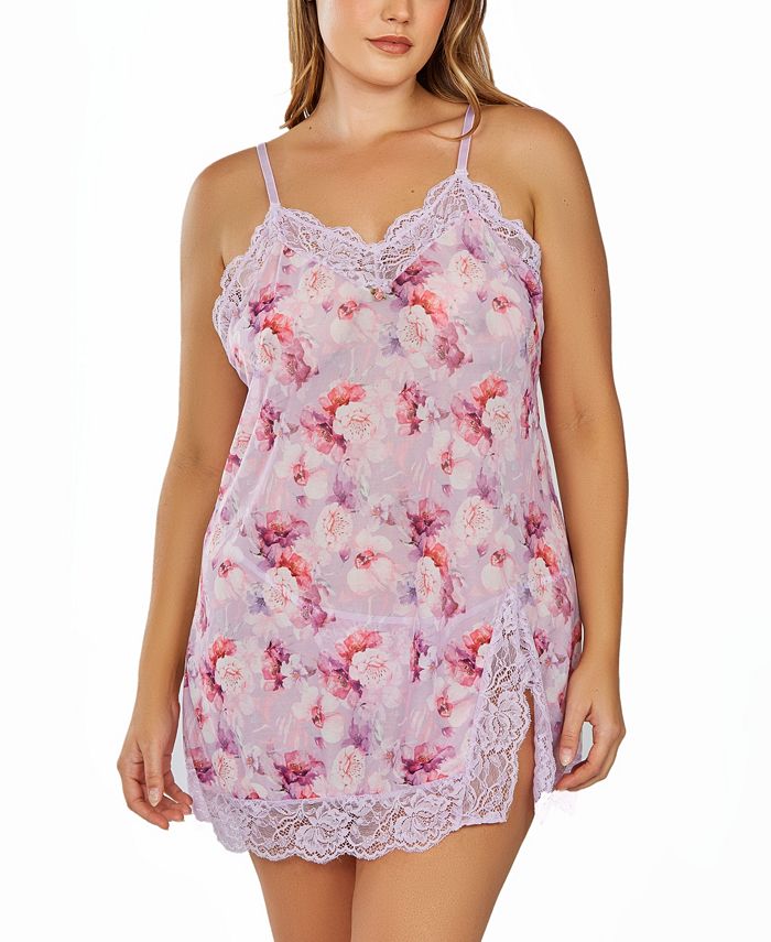 iCollection Plus Size 1Pc. Brushed Floral Chemise Nightgown - Macy's