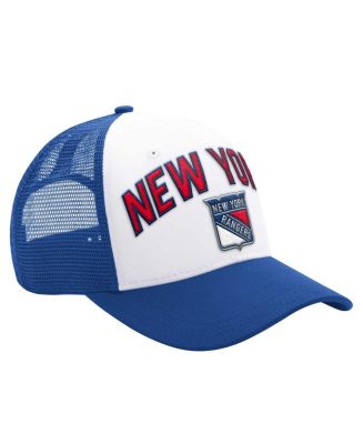 Men's Starter White, Blue New York Rangers Arch Logo Trucker Adjustable ...