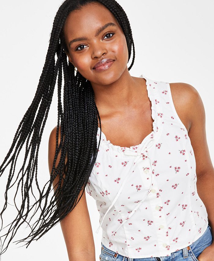 Levi's Women's Shane Cotton Tie-Neck Button-Front Top - Macy's